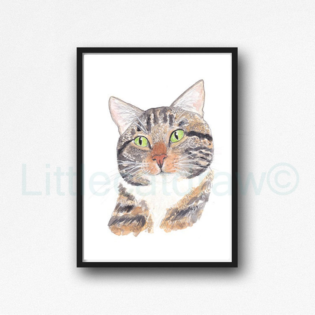 Cat Print Tabby Cat Portrait Watercolor Painting Print Tabby Cat Wall ...