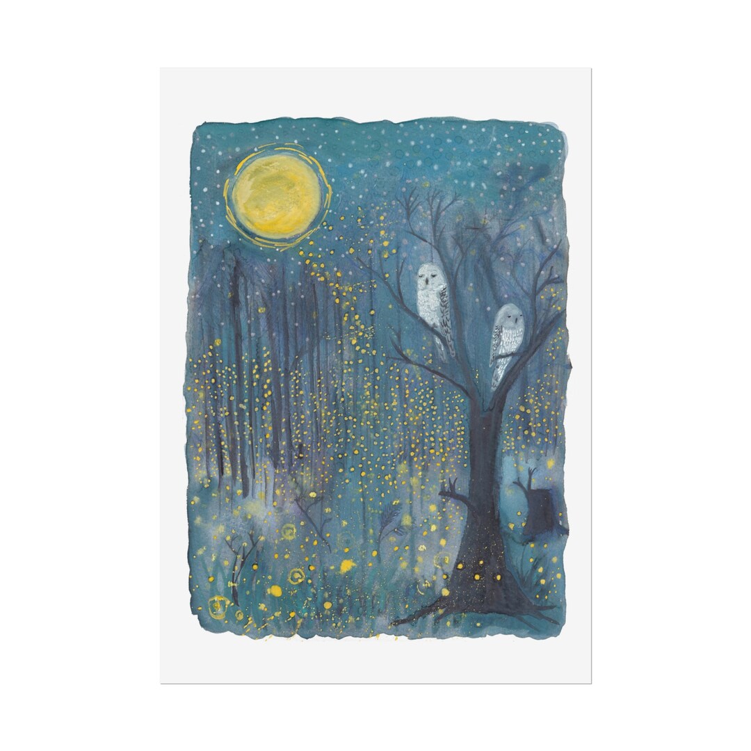 Firefly Print Watercolor Painting Print Starry Night in the Forest ...