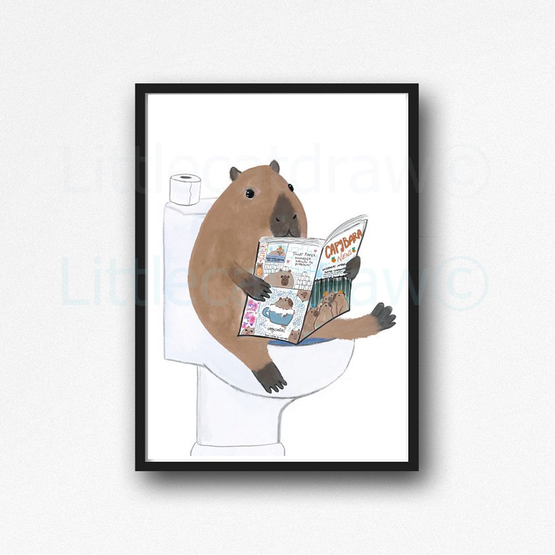 Capybara Print Capybara Reading the News on the Toilet Painting Print ...