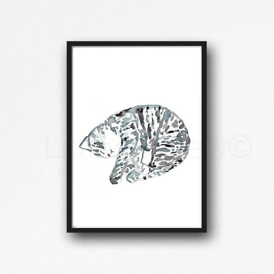 Sleeping Tabby Cat Print Watercolor Painting Art Print Tabby Cat Art ...