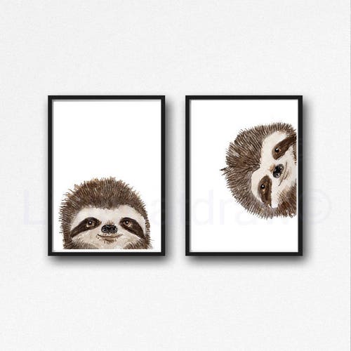 Sloth Print Set of 2 Prints Peekaboo Painting Print Peekaboo - Etsy