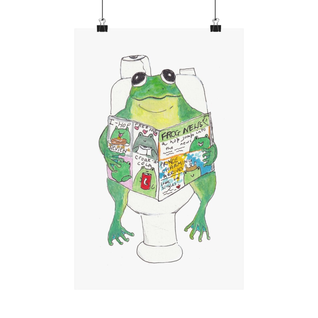 Frog Sat on the Toilet Reading a Newspaper by Littlecatdraw Matte ...