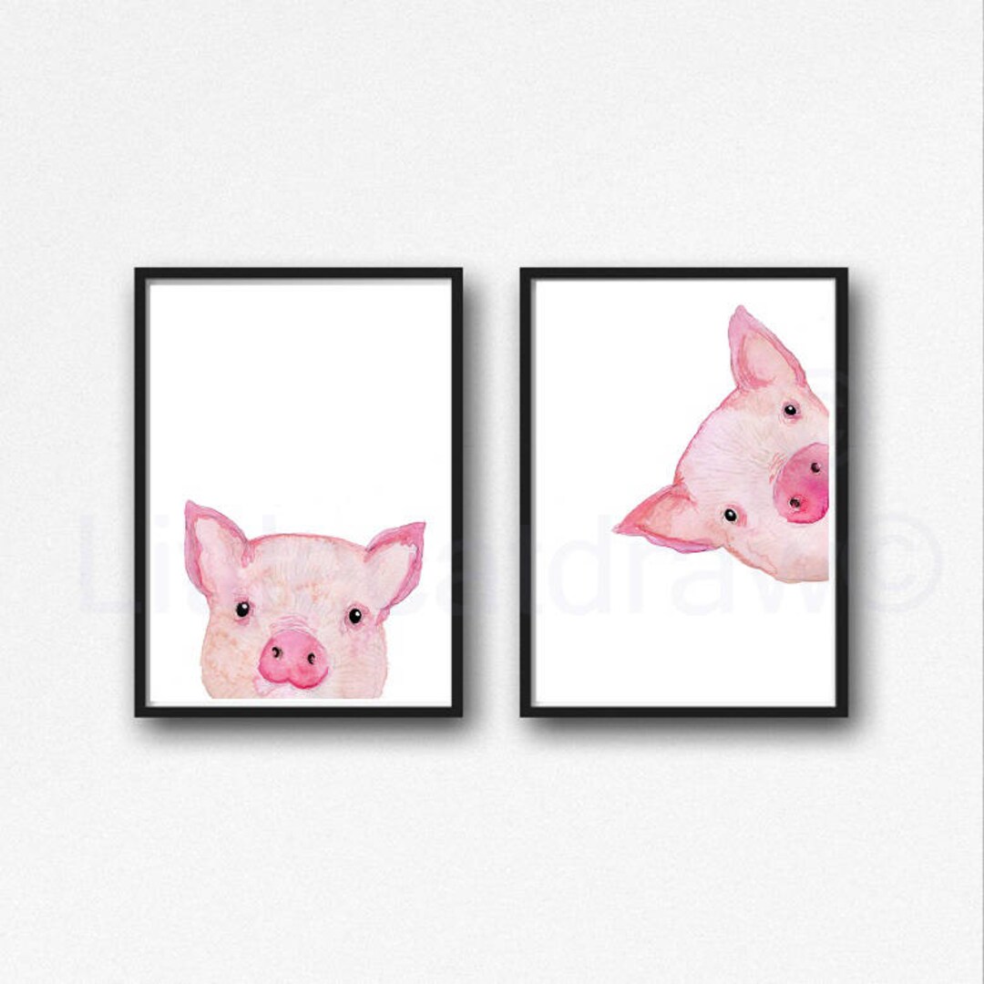 Pig Poster Pig Print Set of 2 Prints Peekaboo Animals Wall Decor Pig ...