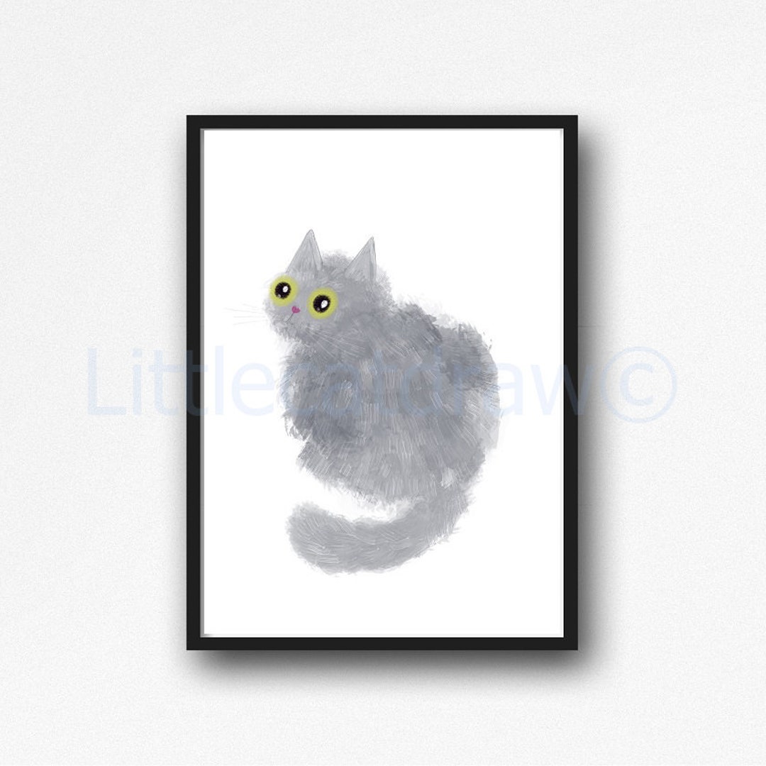 Fluffy Gray Cat Print Unframed Poster Large Wall Art Gift Decor - Etsy