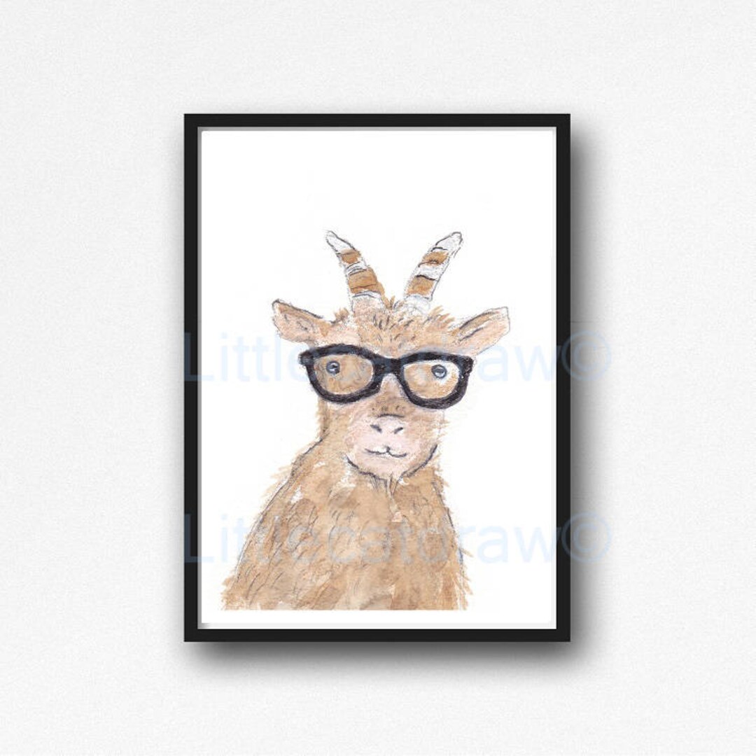 Goat Print Geek Goat Cool Nerd Wearing Glasses Goat Watercolor Painting ...