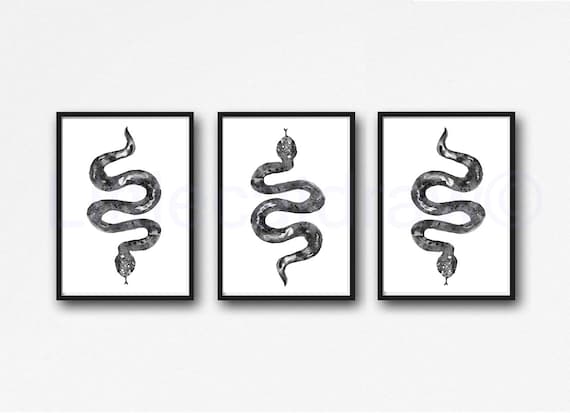 Snake Art Prints Set of 3 Wall Decor Home Decor Watercolor | Etsy