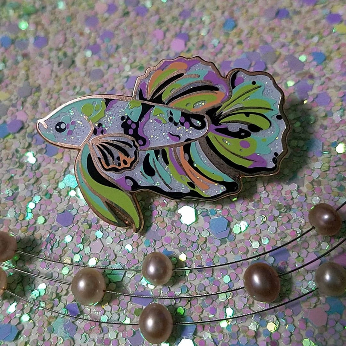 Pastel and Rose Gold Koi Betta Fish Pin - Etsy