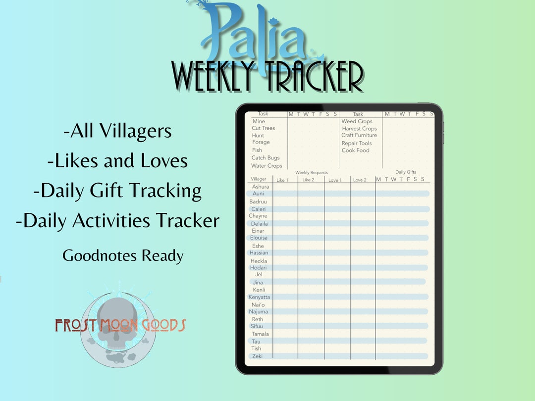 Palia Weekly Tracker- Digital Gaming Journal and Tracker - Etsy
