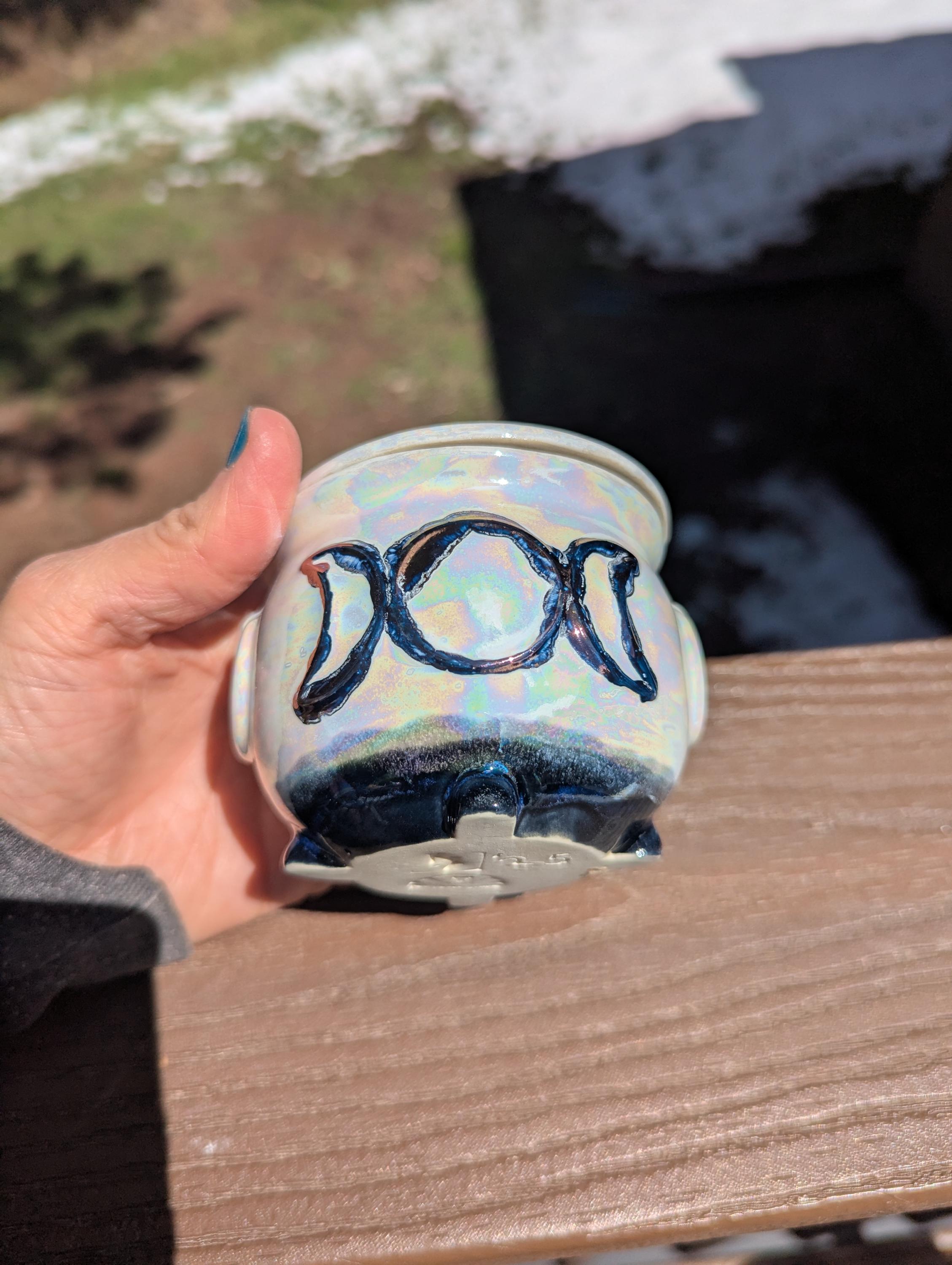 Triple Moon Ceramic Cauldron #22 | Magick Ritual | Slip-casted Hand ...