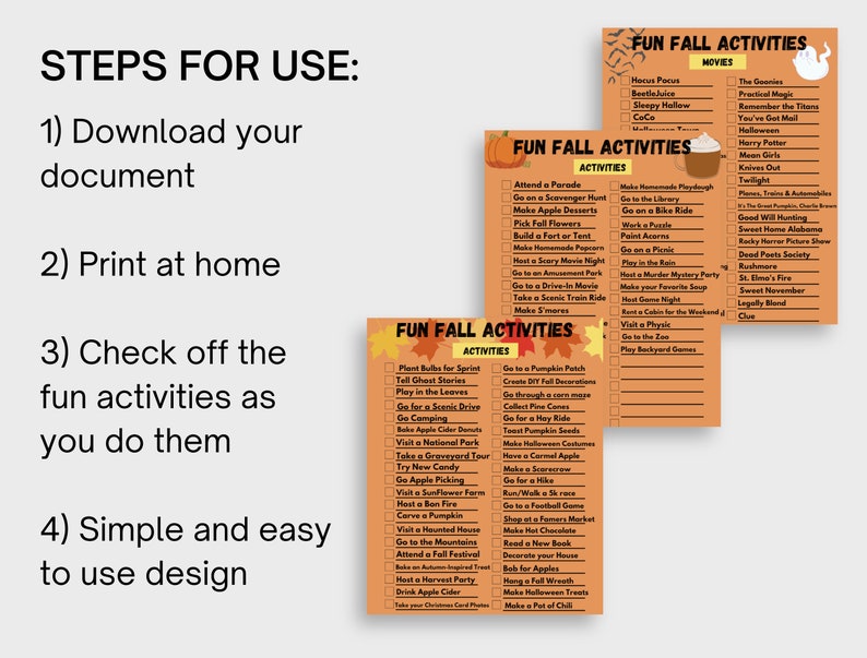 Editable Fall Fun Activities Checklist | Movie List | Outdoor | Indoor ...