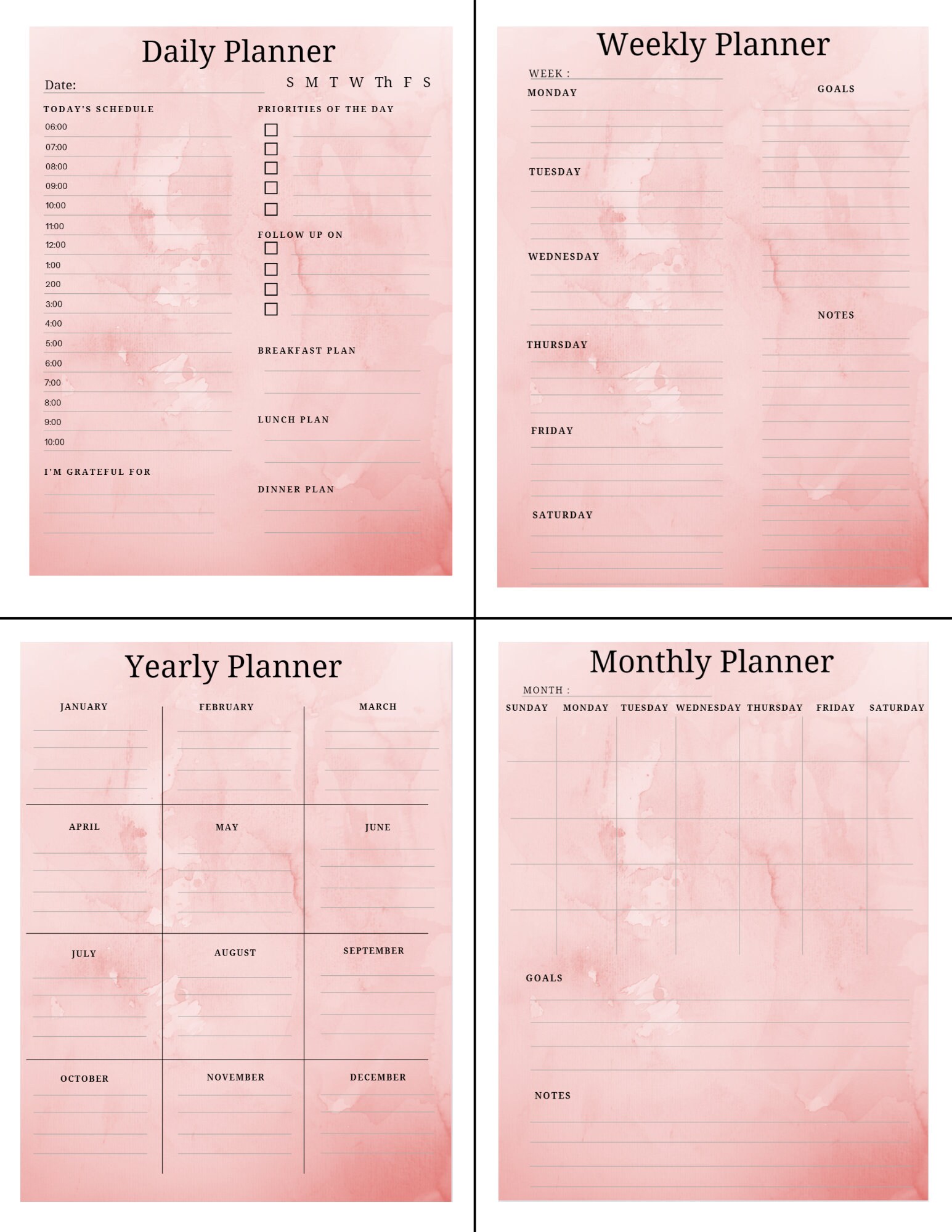 Editable Daily, Weekly, Monthly, Yearly Planner Goal Tracker Planner ...