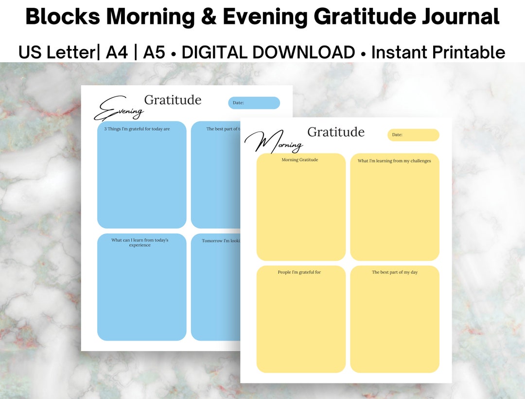 Blocks Morning & Evening Gratitude Journal Printable | Daily Gratitude ...