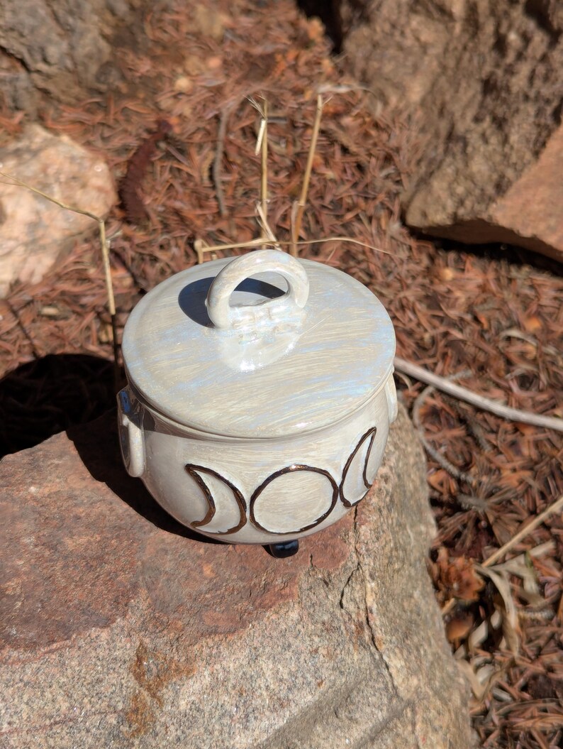Triple Moon Ceramic Cauldron #15 | Magick Ritual | Slip-casted Hand ...