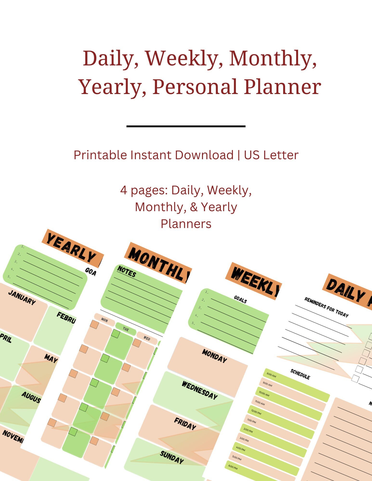 Editable Daily, Weekly, Monthly, Yearly Planner | Goal Tracker ...