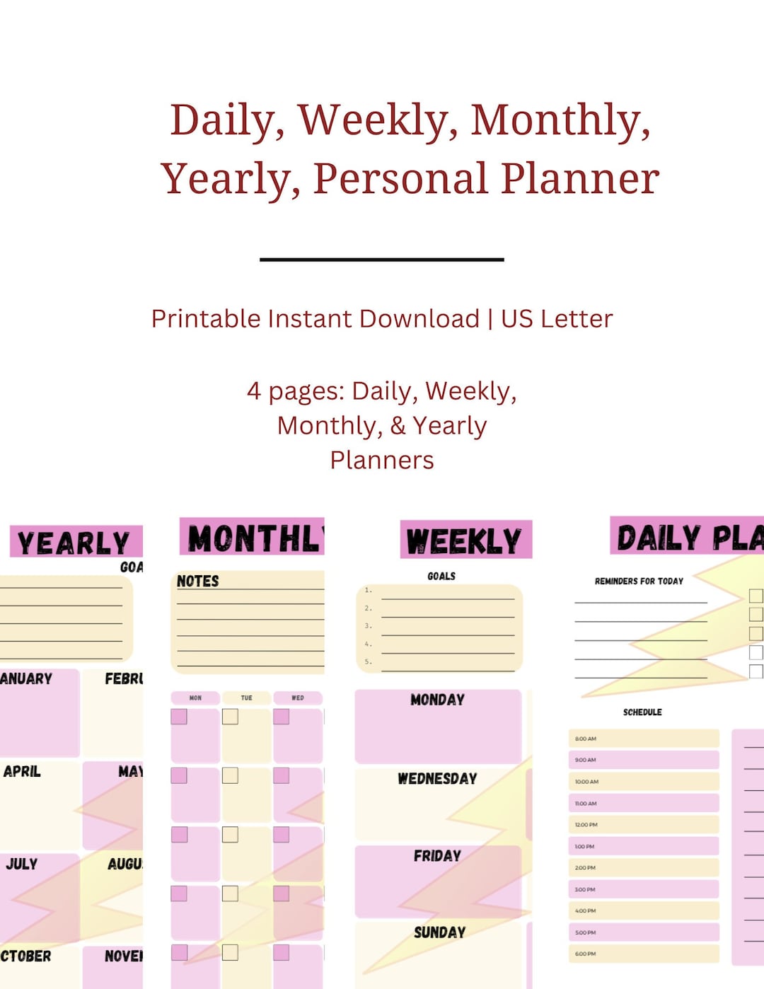Editable Daily, Weekly, Monthly, Yearly Planner | Goal Tracker ...