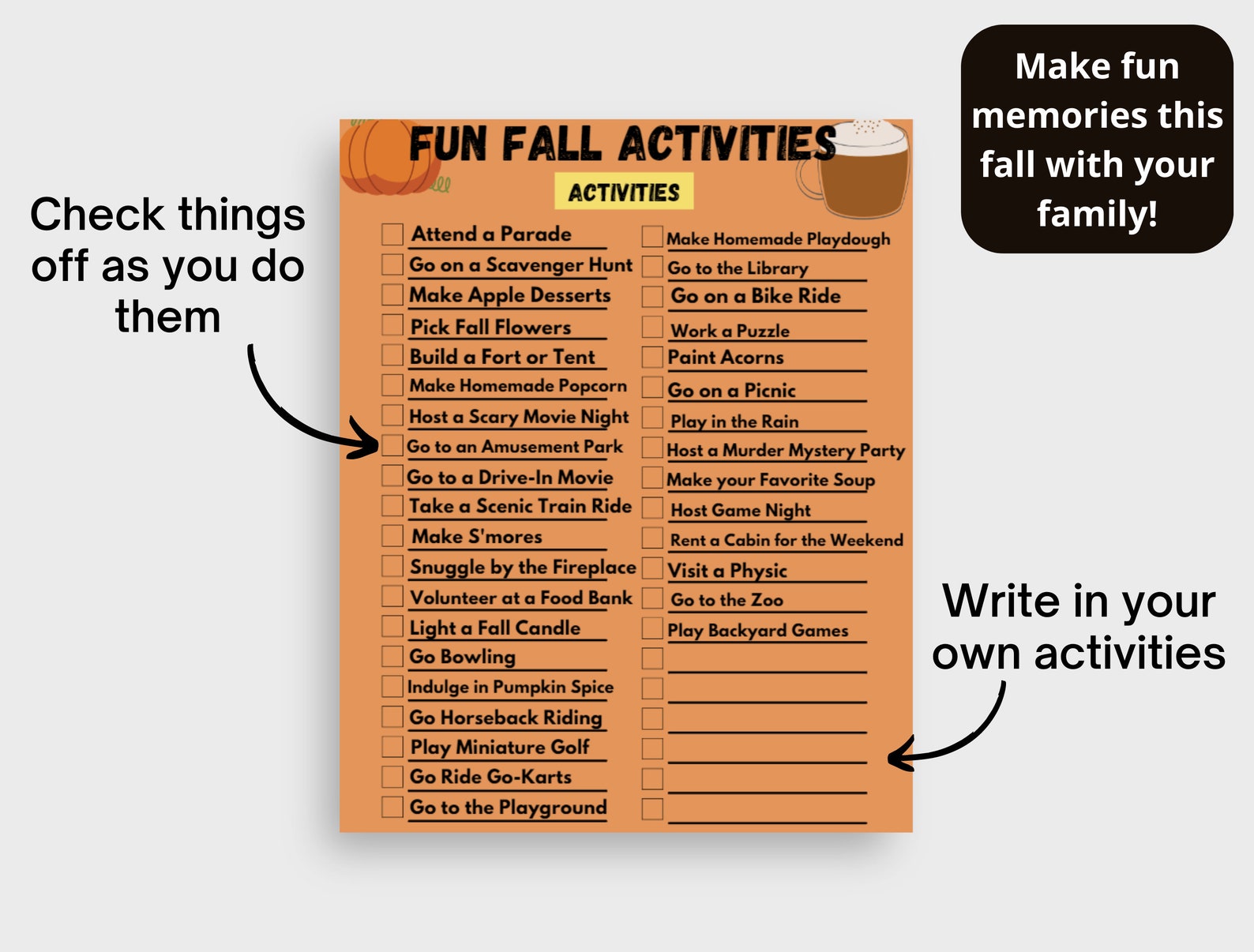 Editable Fall Fun Activities Checklist | Movie List | Outdoor | Indoor ...