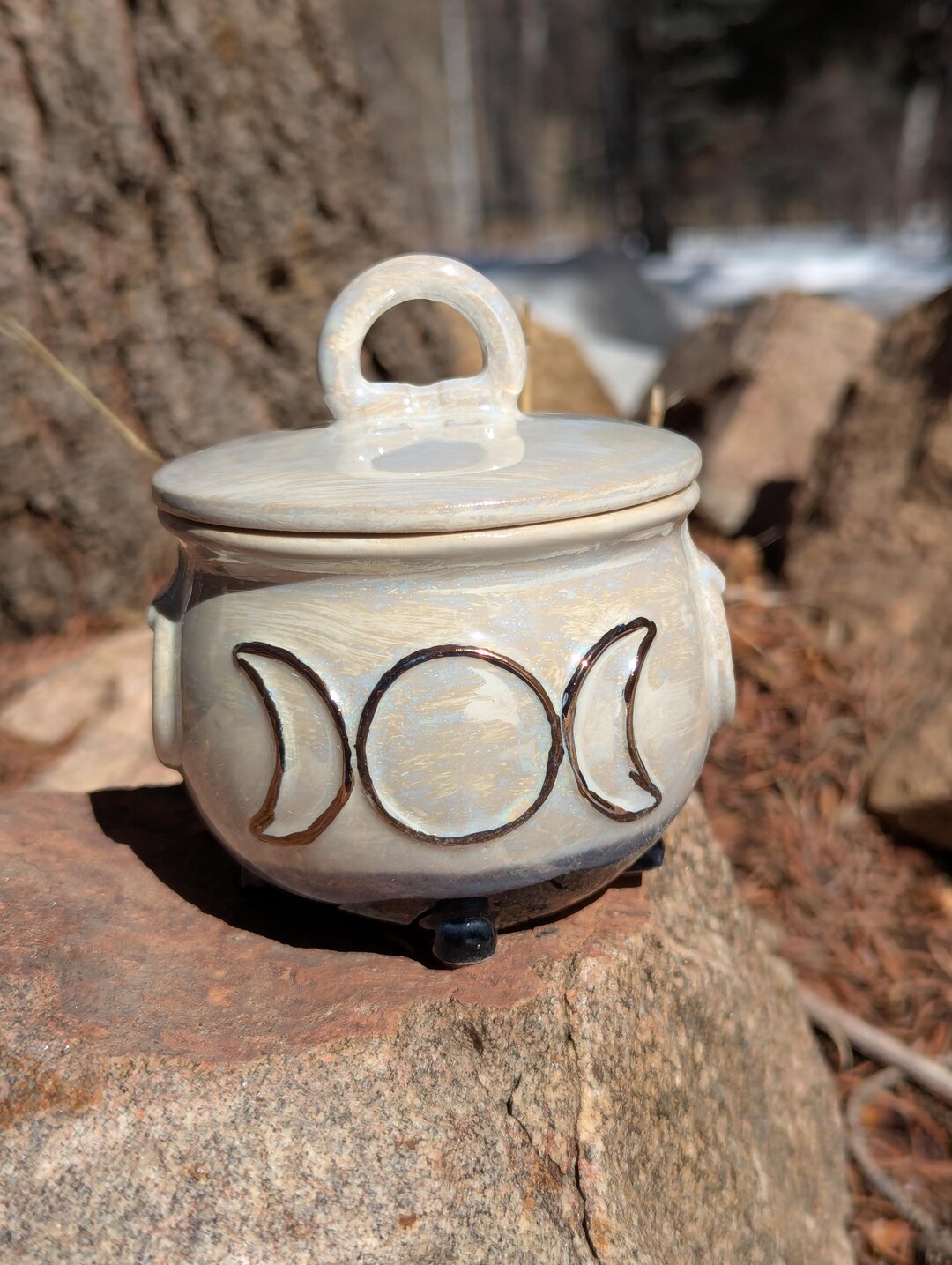 Triple Moon Ceramic Cauldron #15 | Magick Ritual | Slip-casted Hand ...