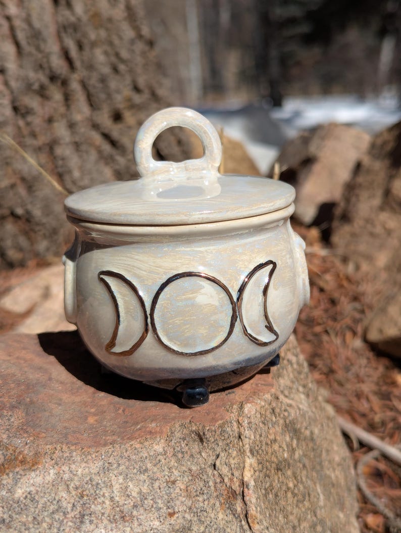 Triple Moon Ceramic Cauldron #15 | Magick Ritual | Slip-casted Hand ...