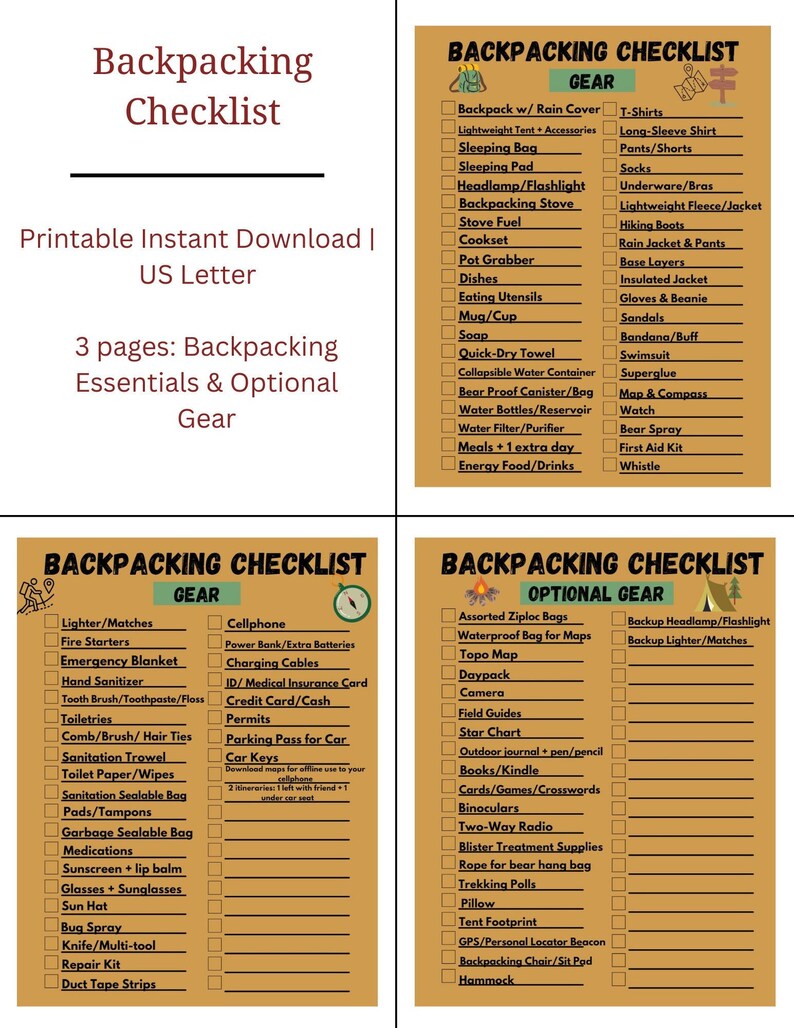 Editable Backpacking Checklist Camping Planner Explore - Etsy