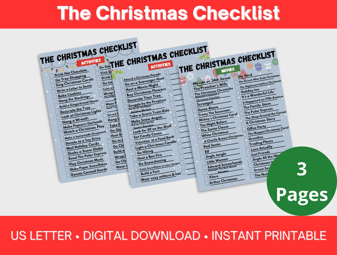 Editable Christmas Actives Checklist | Movie List | Outdoor | Indoor ...