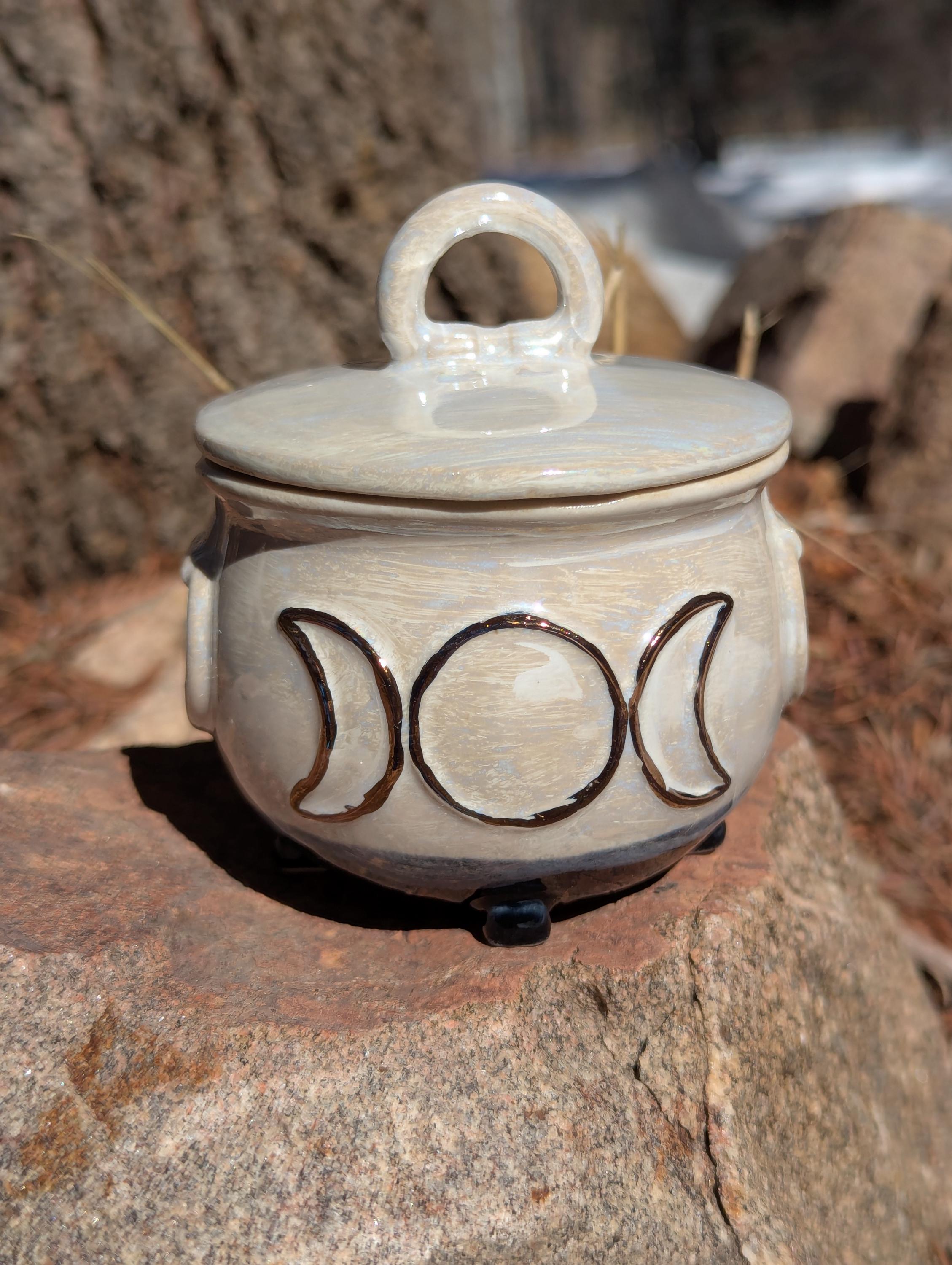 Triple Moon Ceramic Cauldron #15 | Magick Ritual | Slip-casted Hand ...