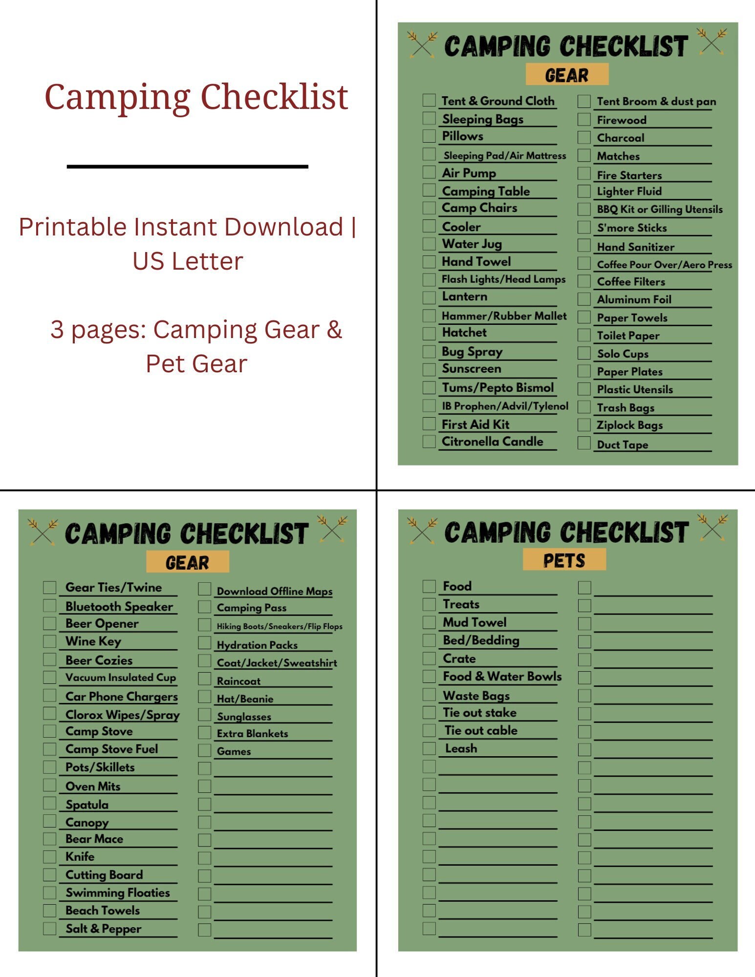 Editable Camping Checklist Camping Planner Pets Camping - Etsy Canada
