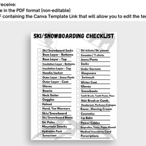 Editable Ski/snowboarding Checklist | Ski Weekend Planner | Mountains ...