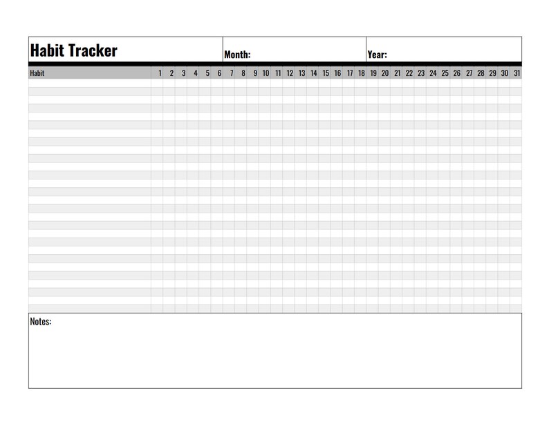 Printable Monthly Habit Tracker Goal Tracker Minimalist 30 Day Habit ...