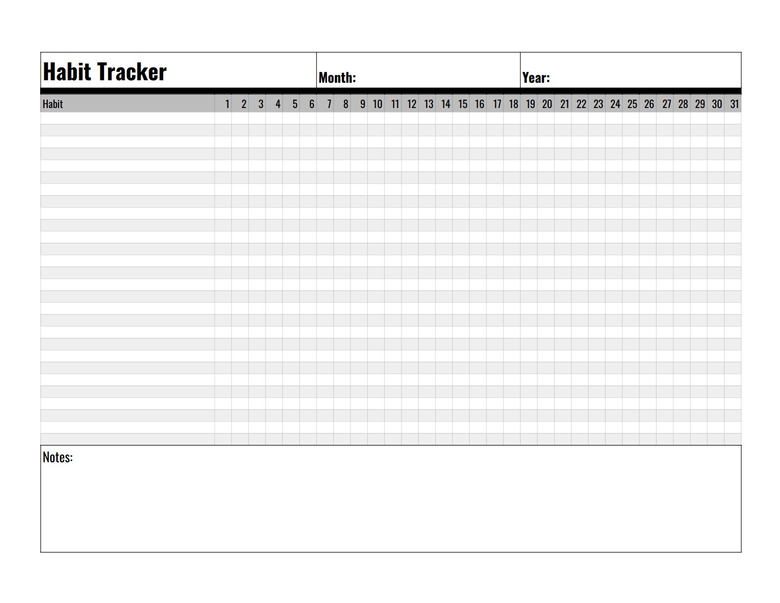Printable Monthly Habit Tracker Goal Tracker Minimalist 30 Day Habit ...