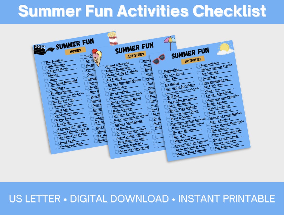 Editable Summer Fun Activities Checklist | Movie List | Outdoor ...