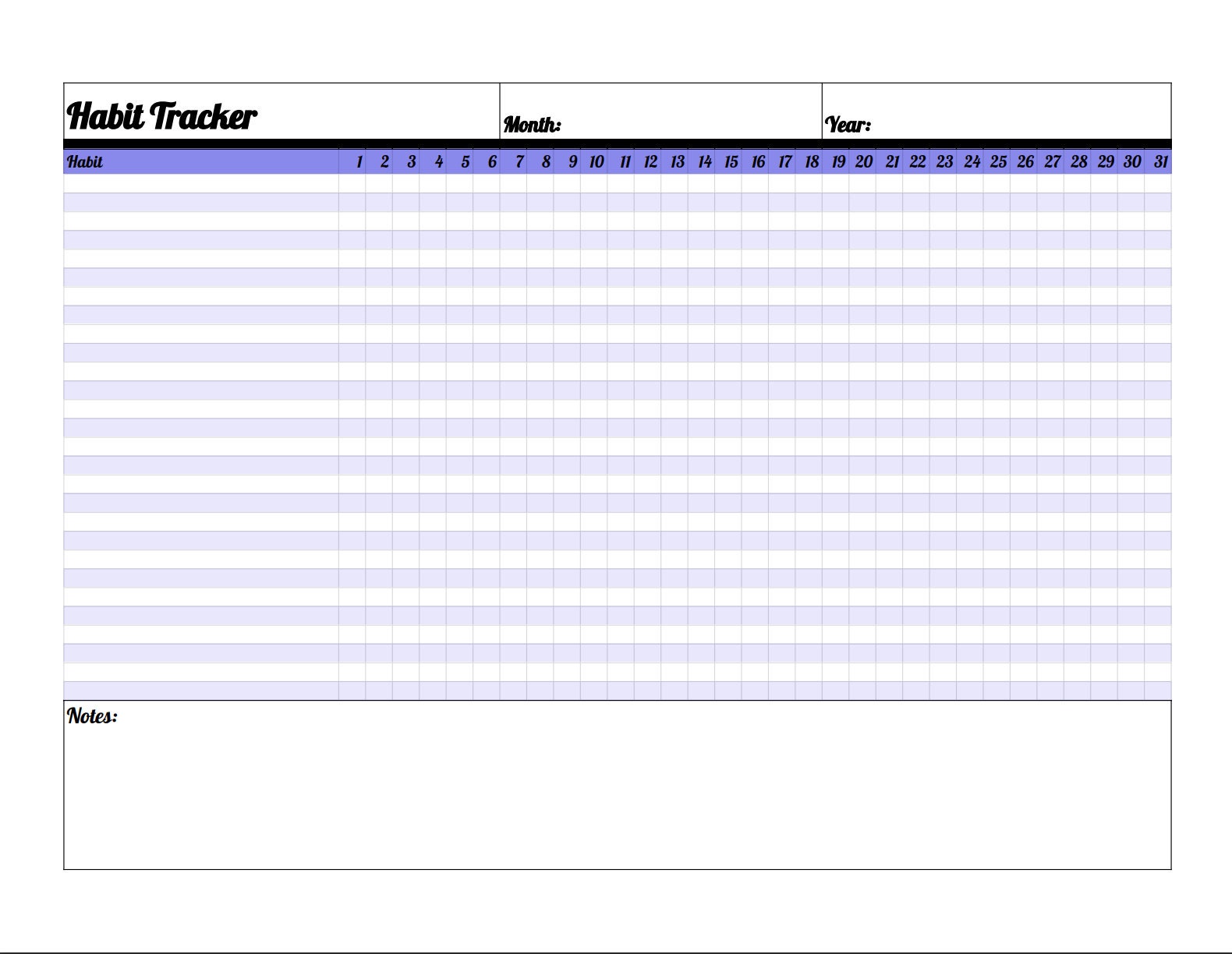 Printable Monthly Habit Tracker Goal Tracker Minimalist 30 Day Habit ...