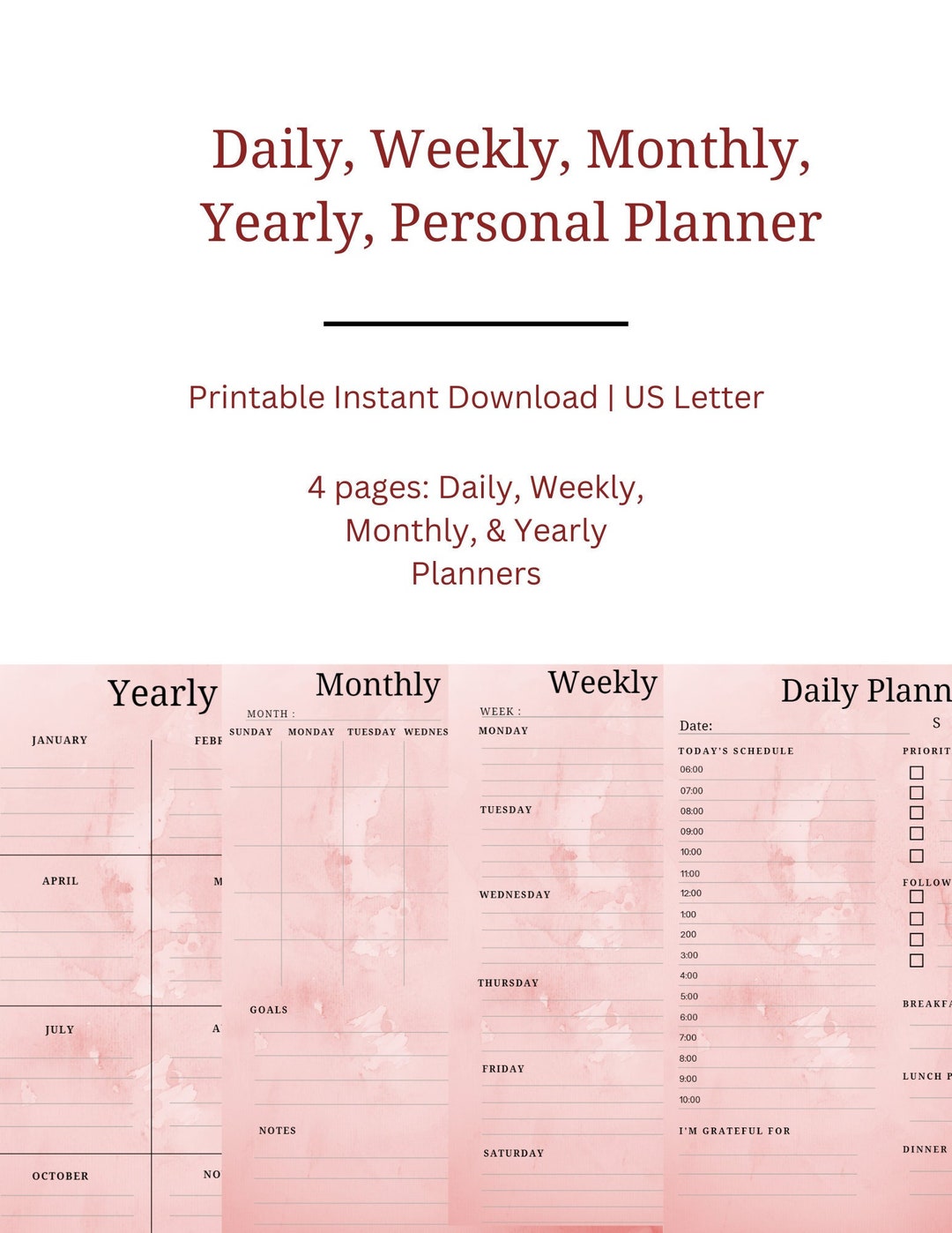 Editable Daily, Weekly, Monthly, Yearly Planner | Goal Tracker ...