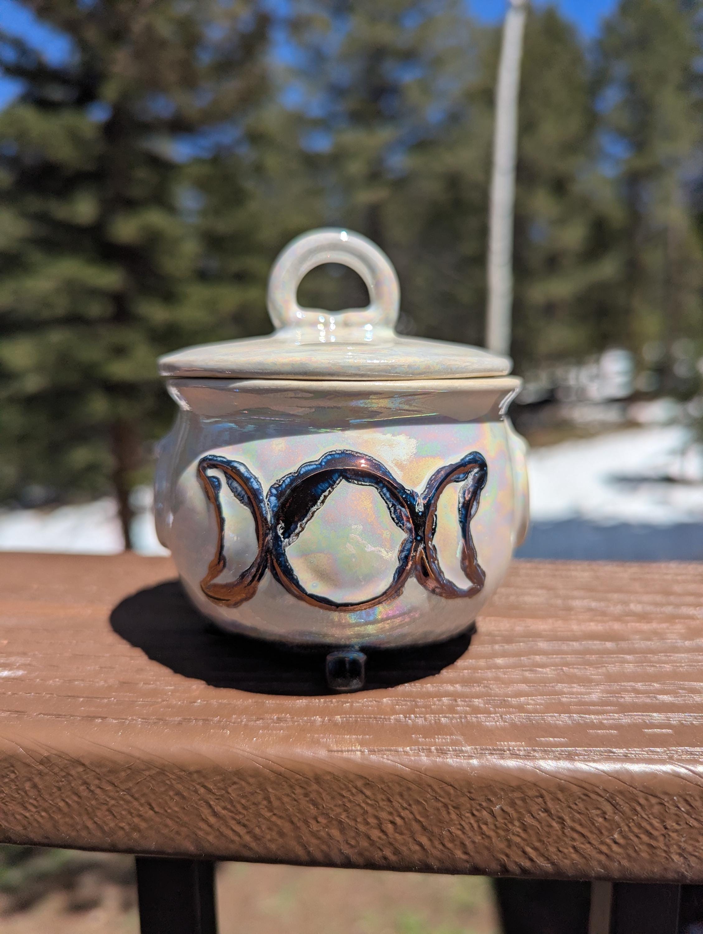Triple Moon Ceramic Cauldron #22 | Magick Ritual | Slip-casted Hand ...