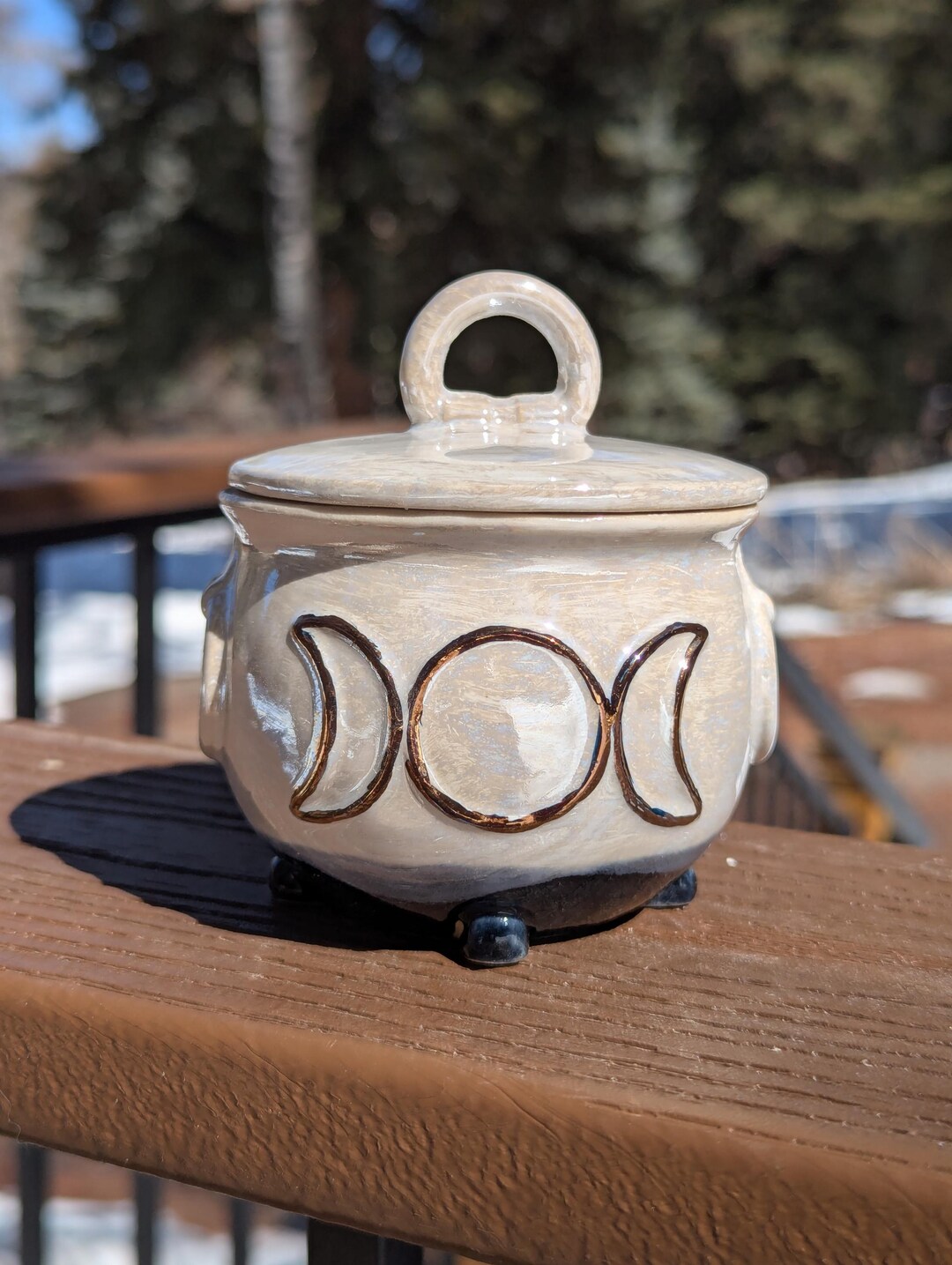 Triple Moon Ceramic Cauldron #19 | Magick Ritual | Slip-casted Hand ...