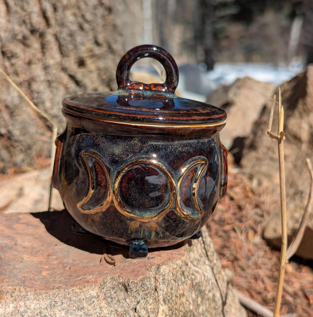 Triple Moon Ceramic Cauldron #16 | Magick Ritual | Slip-casted Hand ...