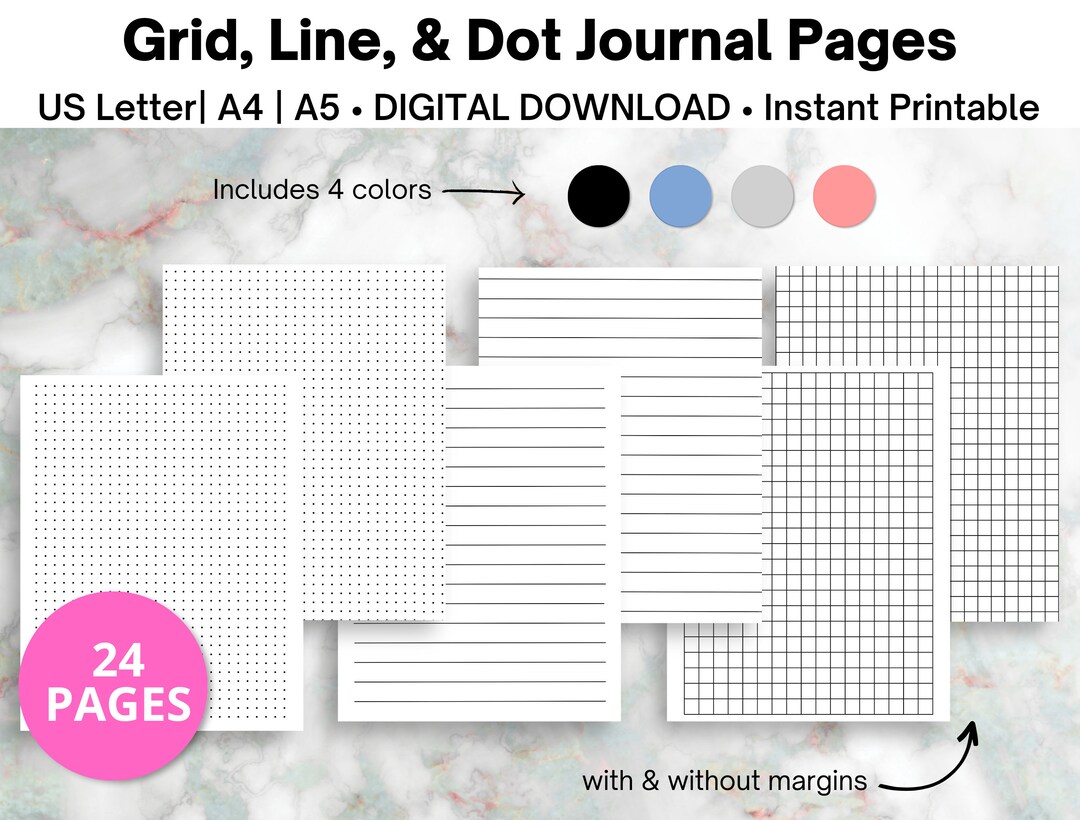 Grid Line & Dot Journal Pages Printable Daily Journal - Etsy