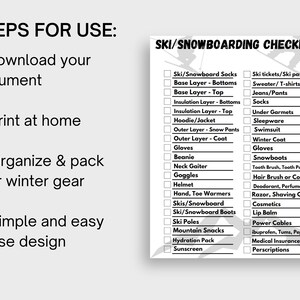 Editable Ski/snowboarding Checklist | Ski Weekend Planner | Mountains ...
