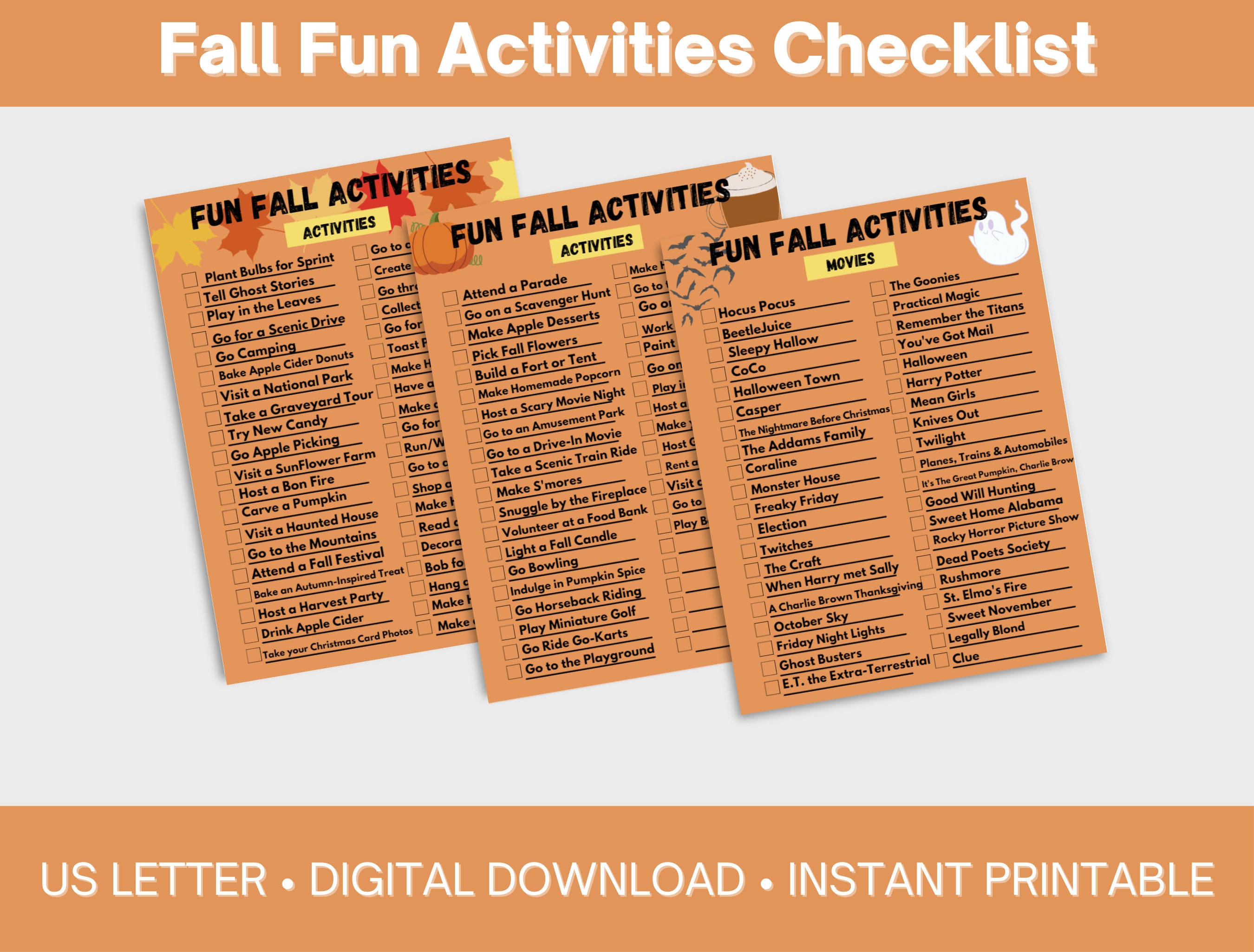 Editable Fall Fun Activities Checklist | Movie List | Outdoor | Indoor ...