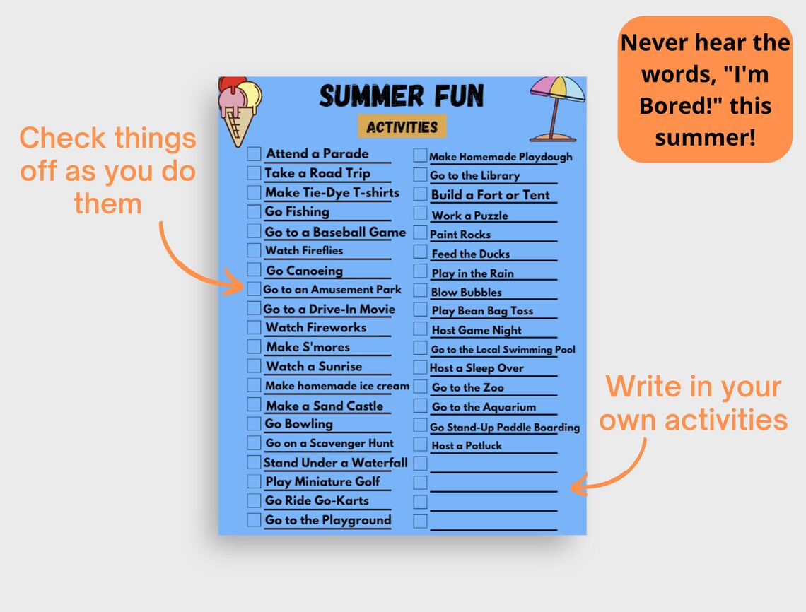 Editable Summer Fun Activities Checklist | Movie List | Outdoor ...