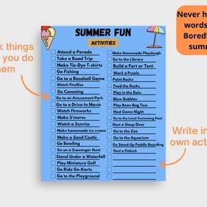 Editable Summer Fun Activities Checklist | Movie List | Outdoor ...