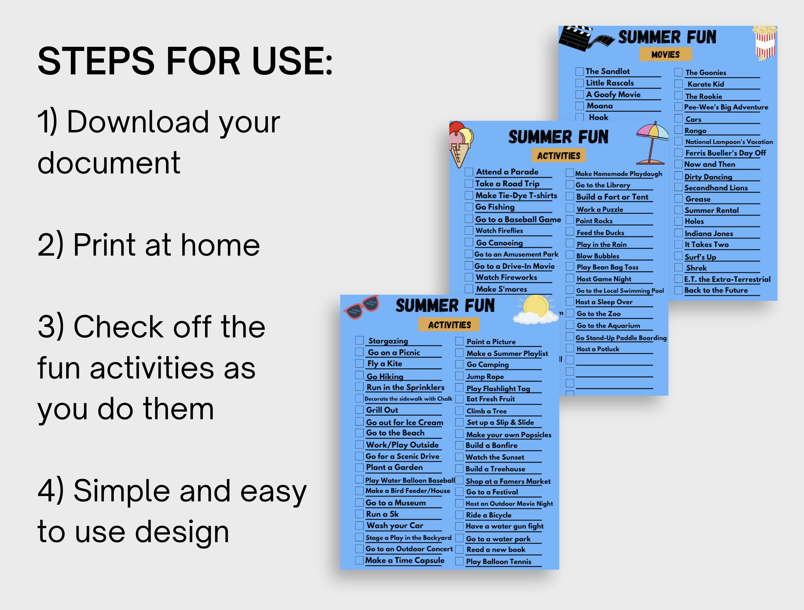 Editable Summer Fun Activities Checklist | Movie List | Outdoor ...