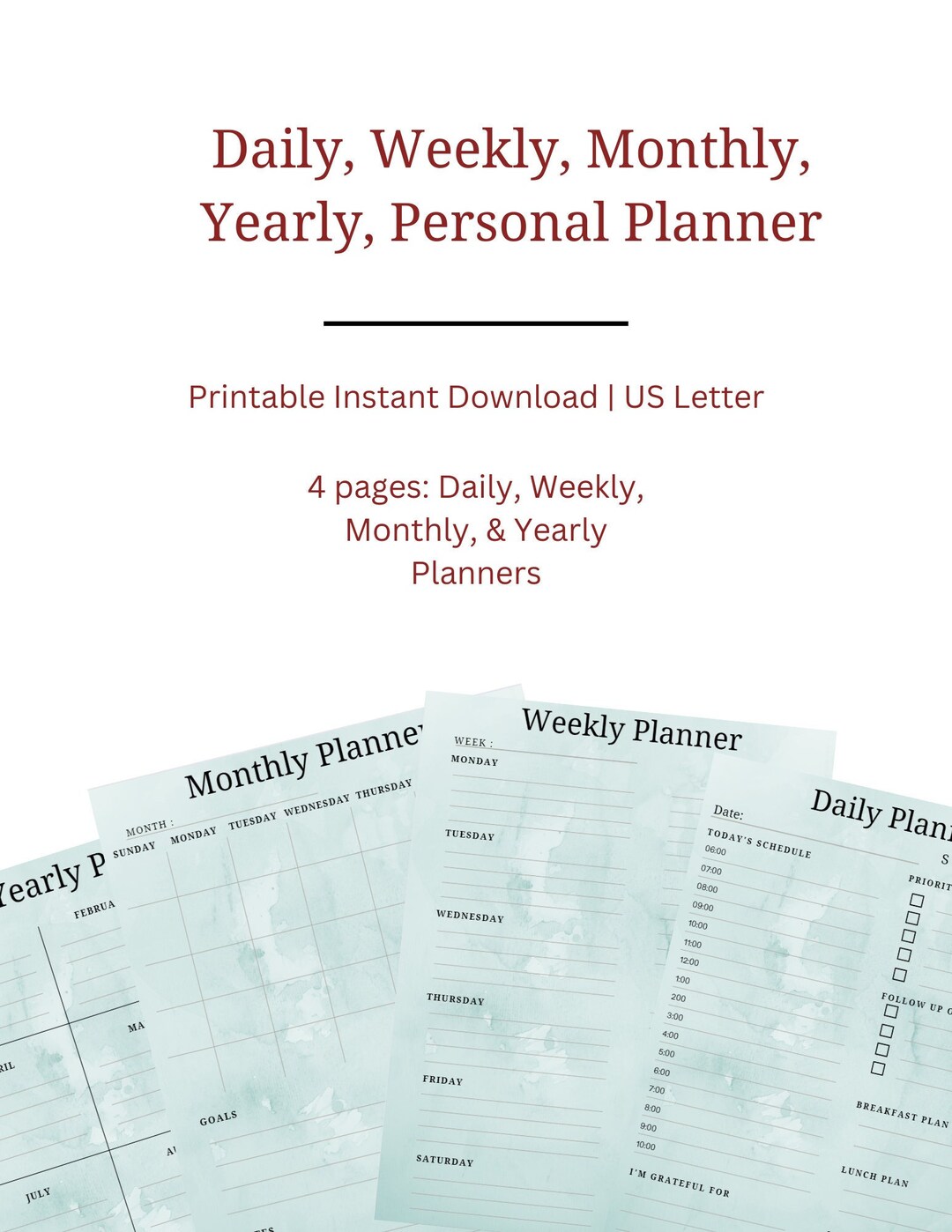 Editable Daily, Weekly, Monthly, Yearly Planner | Goal Tracker ...