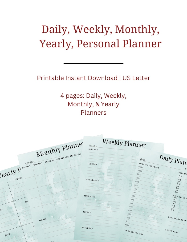 Editable Daily, Weekly, Monthly, Yearly Planner | Goal Tracker ...