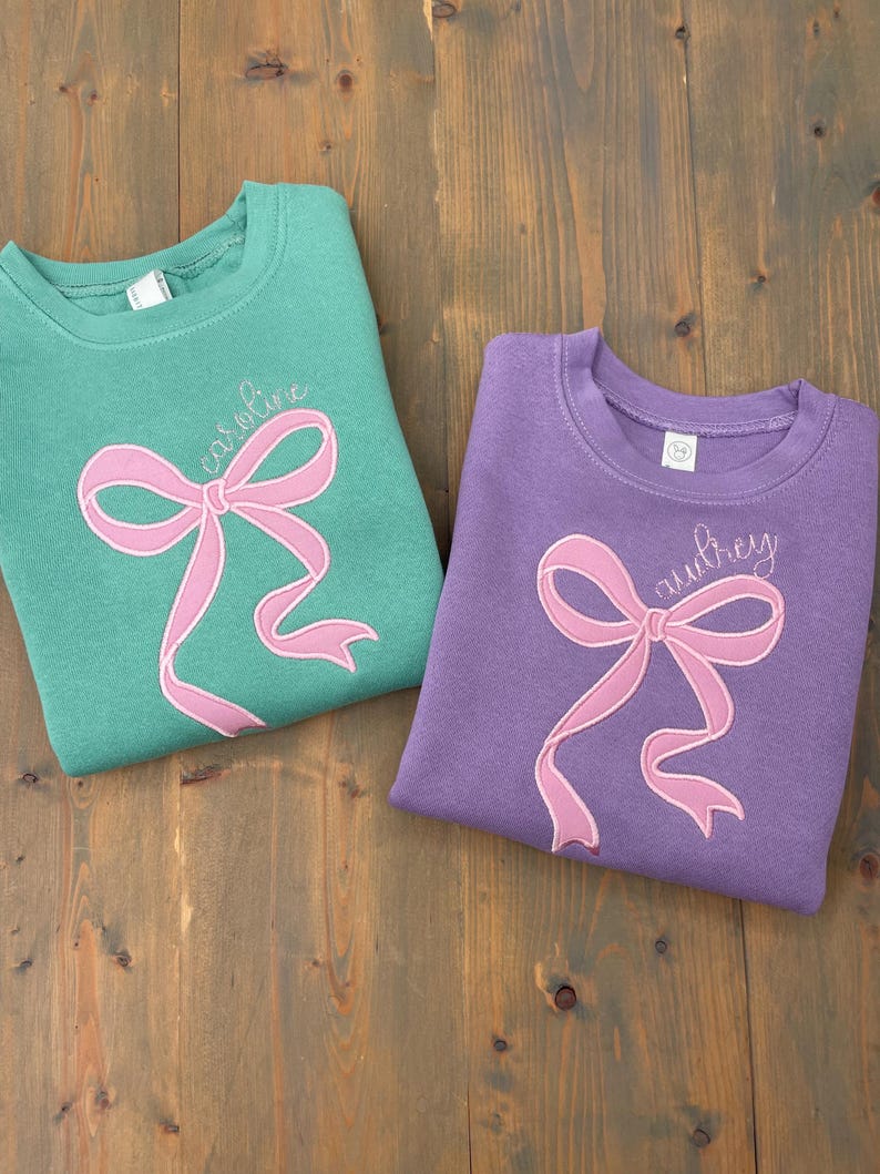 Girls Bow Sweatshirt, Embroidered Bow, Kids Crewneck, Girls Name Shirt ...