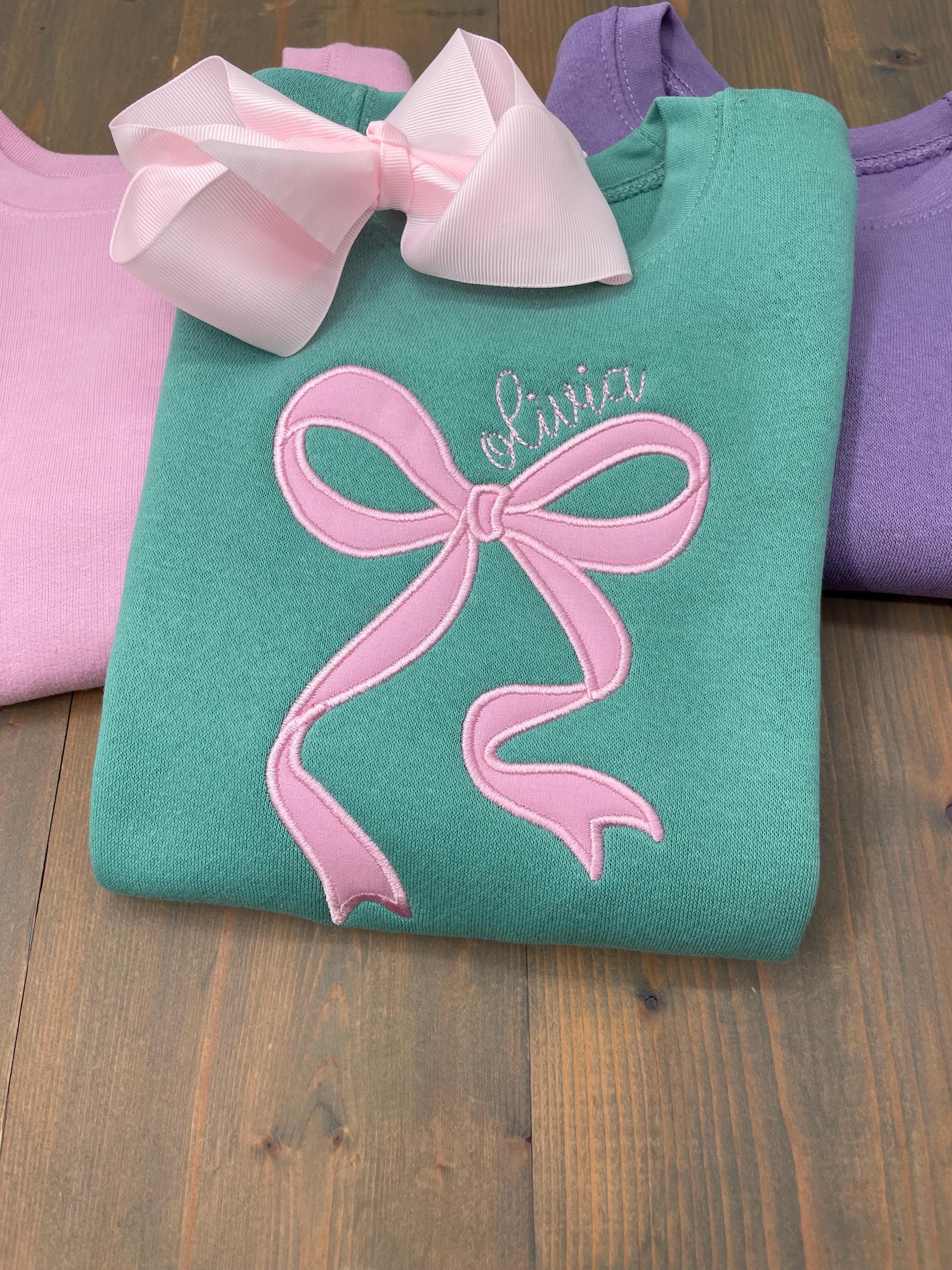 Girls Bow Sweatshirt, Embroidered Bow, Kids Crewneck, Girls Name Shirt ...