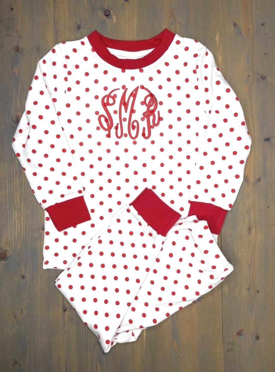 Girl's Monogrammed Pajamas, Personalized Kid's Pj's, Girl's Polka Dot ...