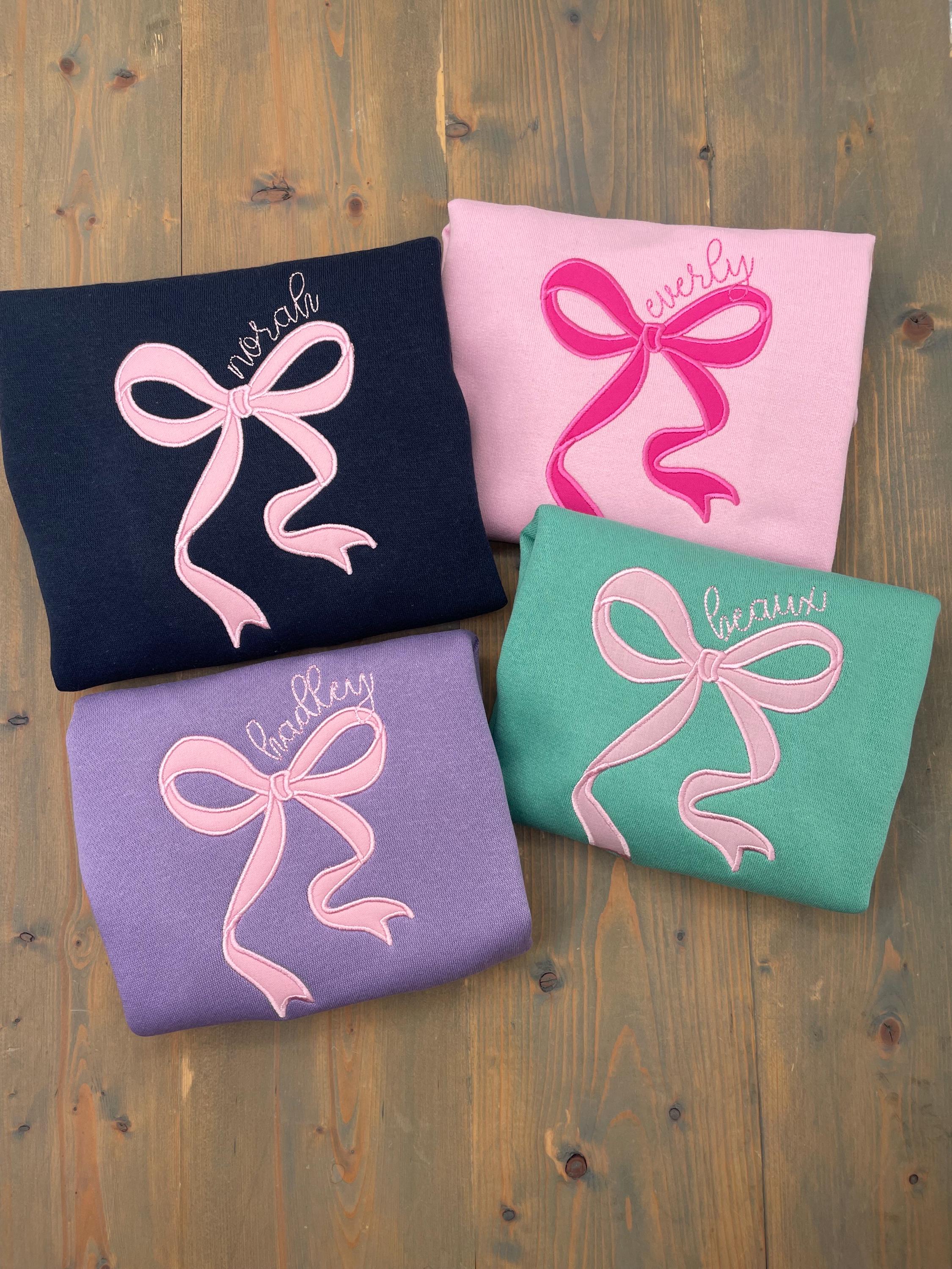 Girls Bow Sweatshirt, Embroidered Bow, Kids Crewneck, Girls Name Shirt ...