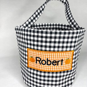 Gingham Halloween Bucket, Personalized Trick or Treat Bag, Candy Tote ...