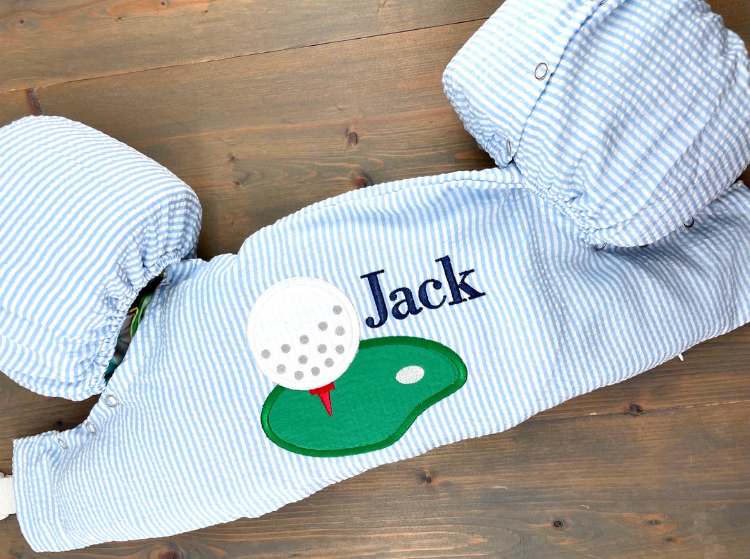 Seersucker Puddle Jumper Cover, Golf Applique, Monogram Puddle Jumper ...
