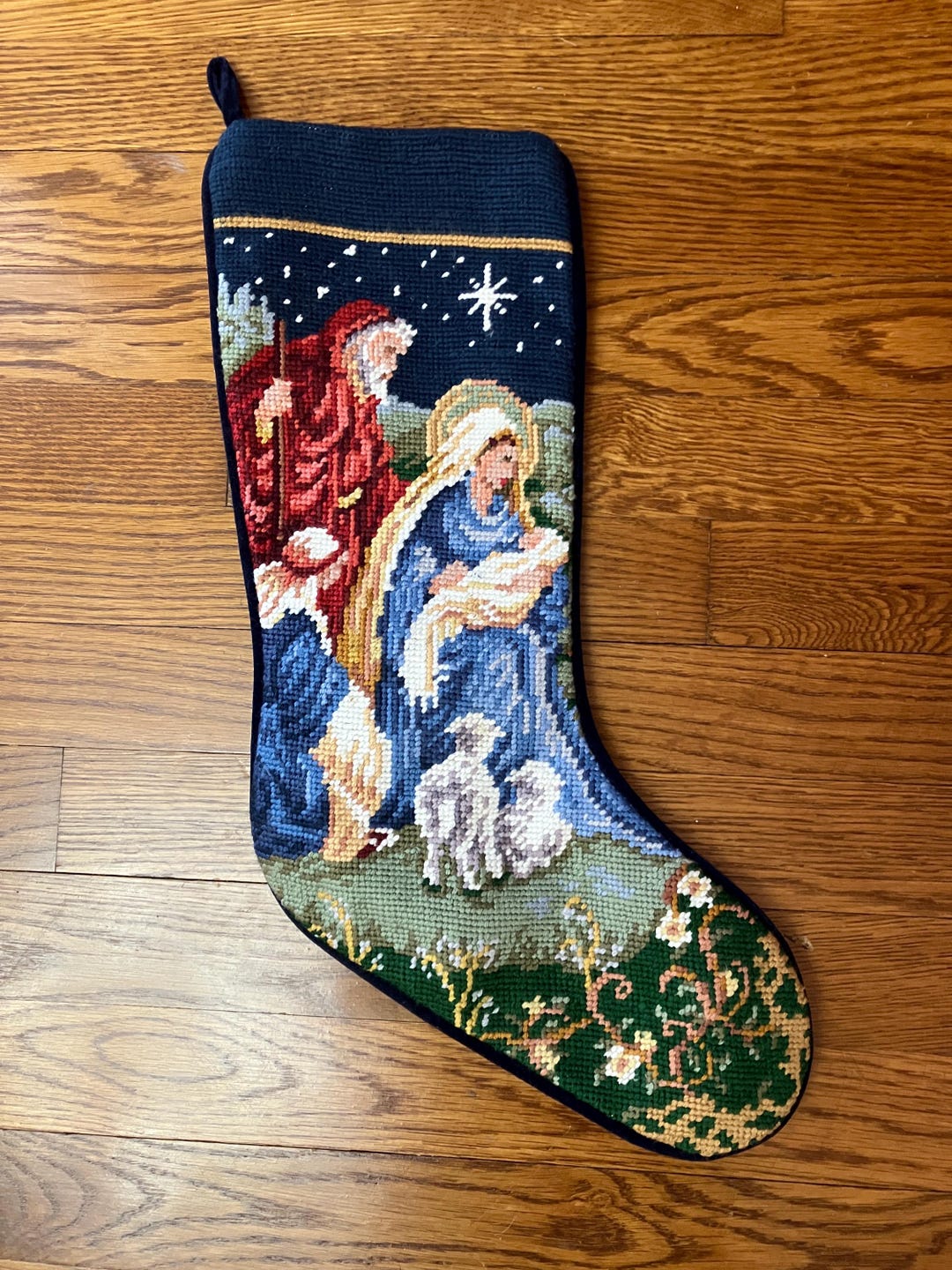 Vintage Nativity Needlepoint Christmas Stocking With Floral Lining - Etsy